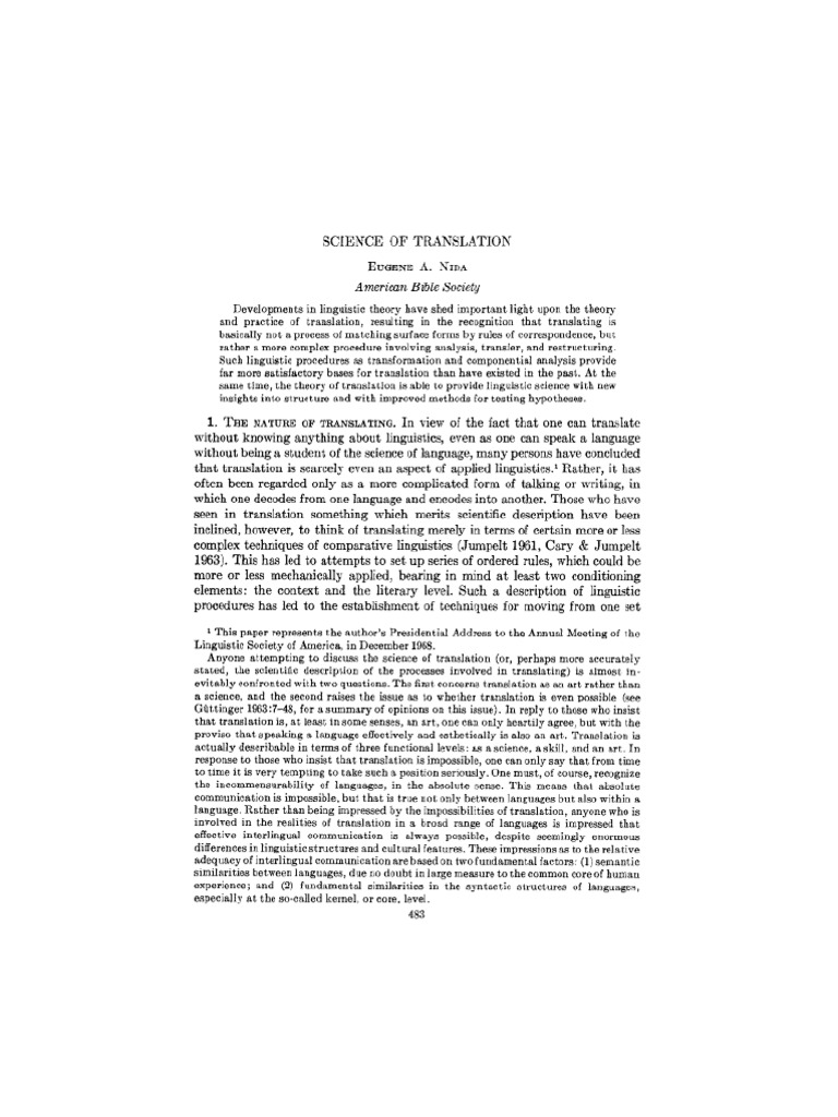 Science of Translation, Eugene Nida | PDF