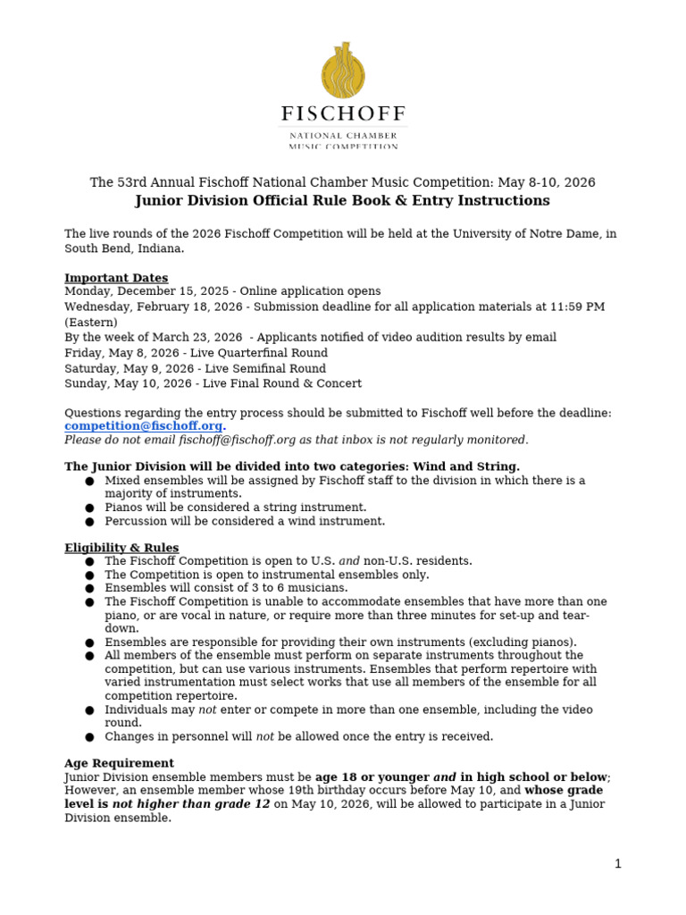 Fischoff Competition 2026 Guidelines | PDF | Video | Chamber Music