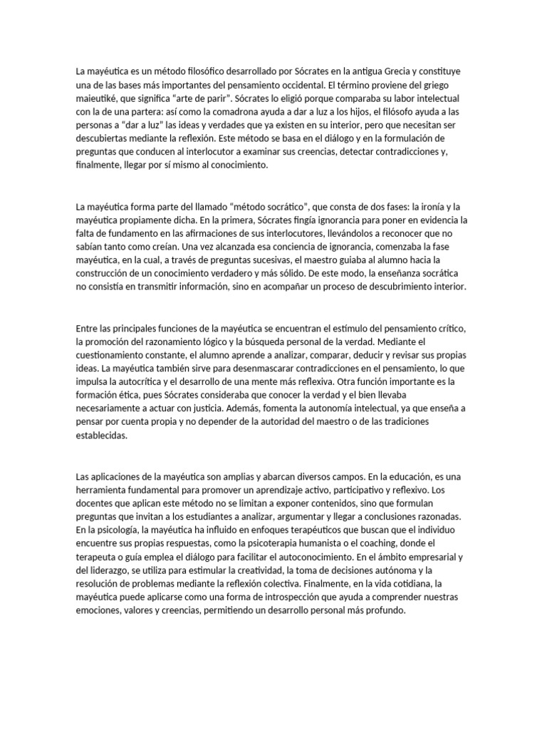 Mayeutica Por CHTGPT Informacion Reading | PDF | Sócrates | Cognición