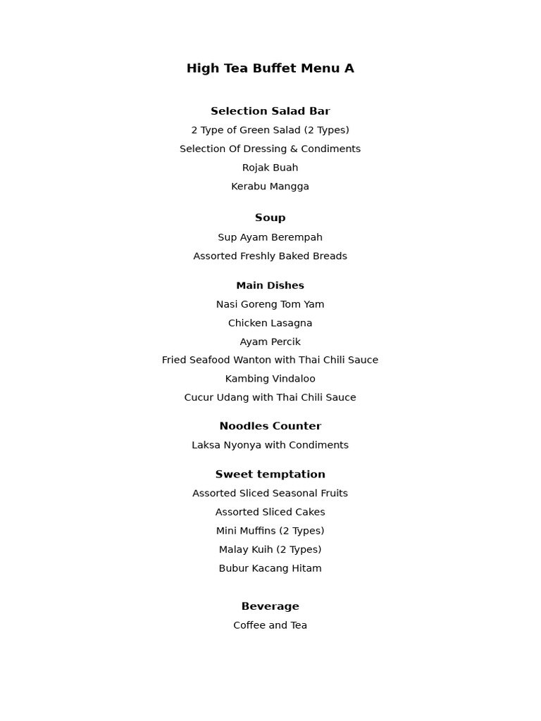 High Tea Buffet Menu Options | PDF