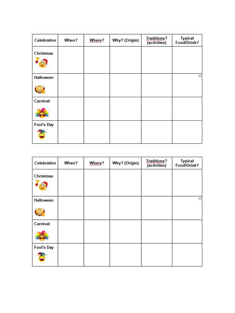 FESTIVALS Chart To Complete | PDF