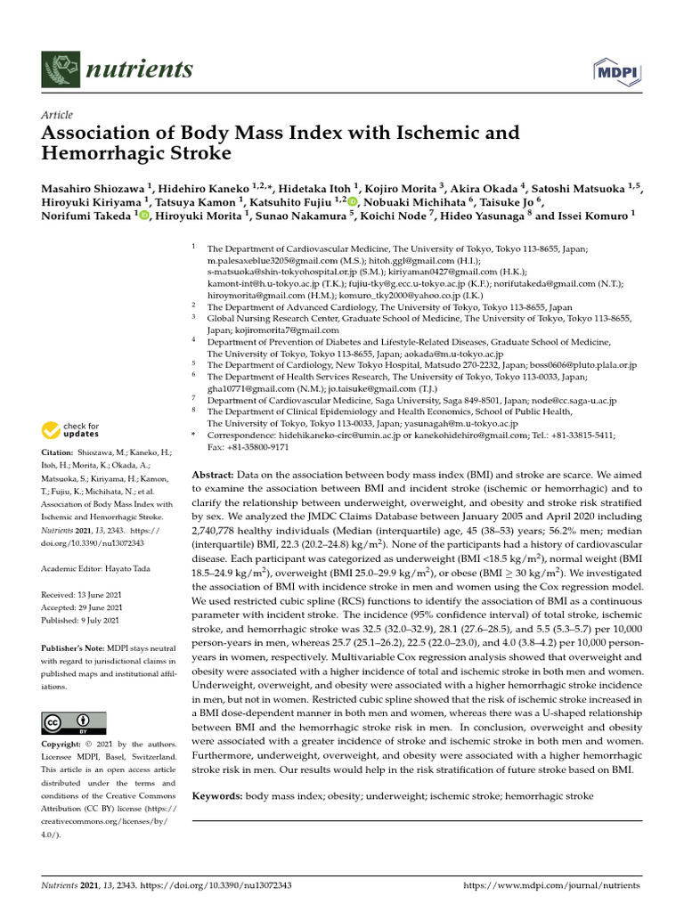 Association of Body Mass Index With Ischemic and Hemorragic Stroke ...