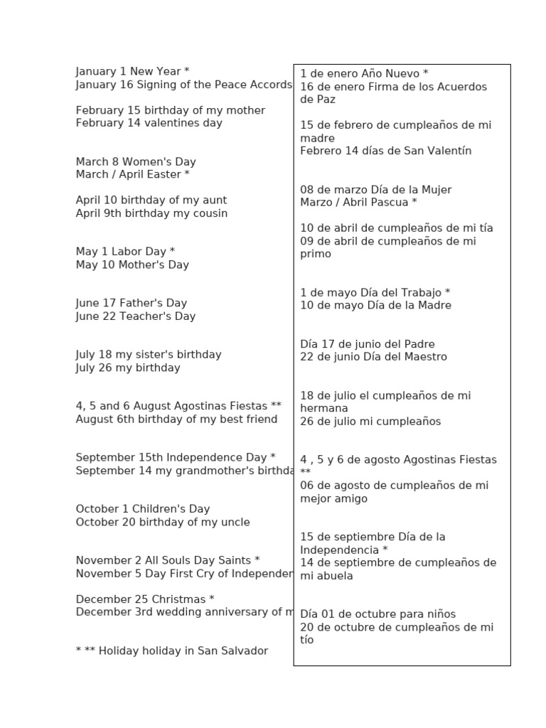 Fechas Importantes y Celebraciones | PDF