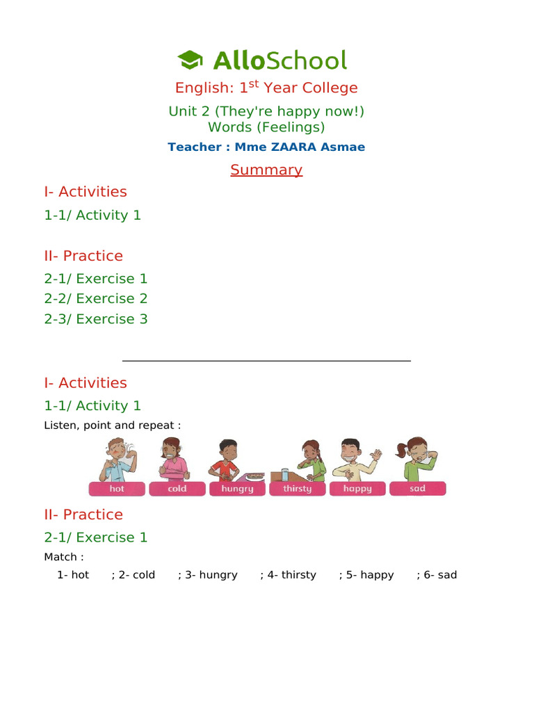 Unit 2 Words Feelings 2 | PDF