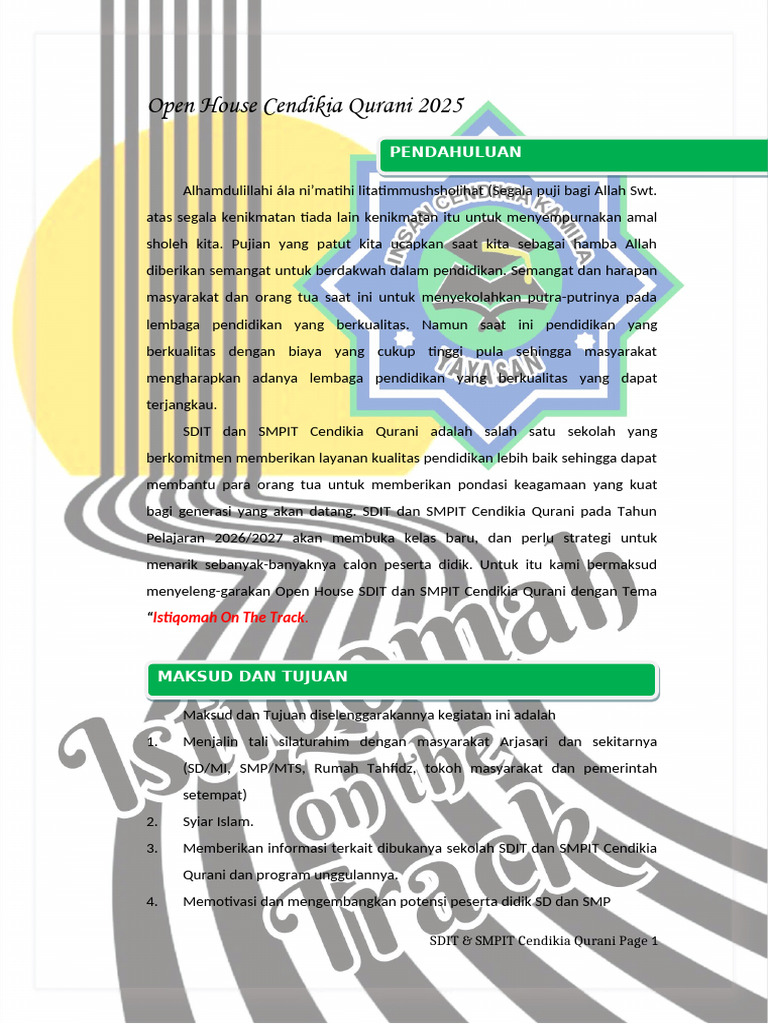 3 Proposal Open House SDIT & SMPIT Cendikia Qurani - 2425 | PDF