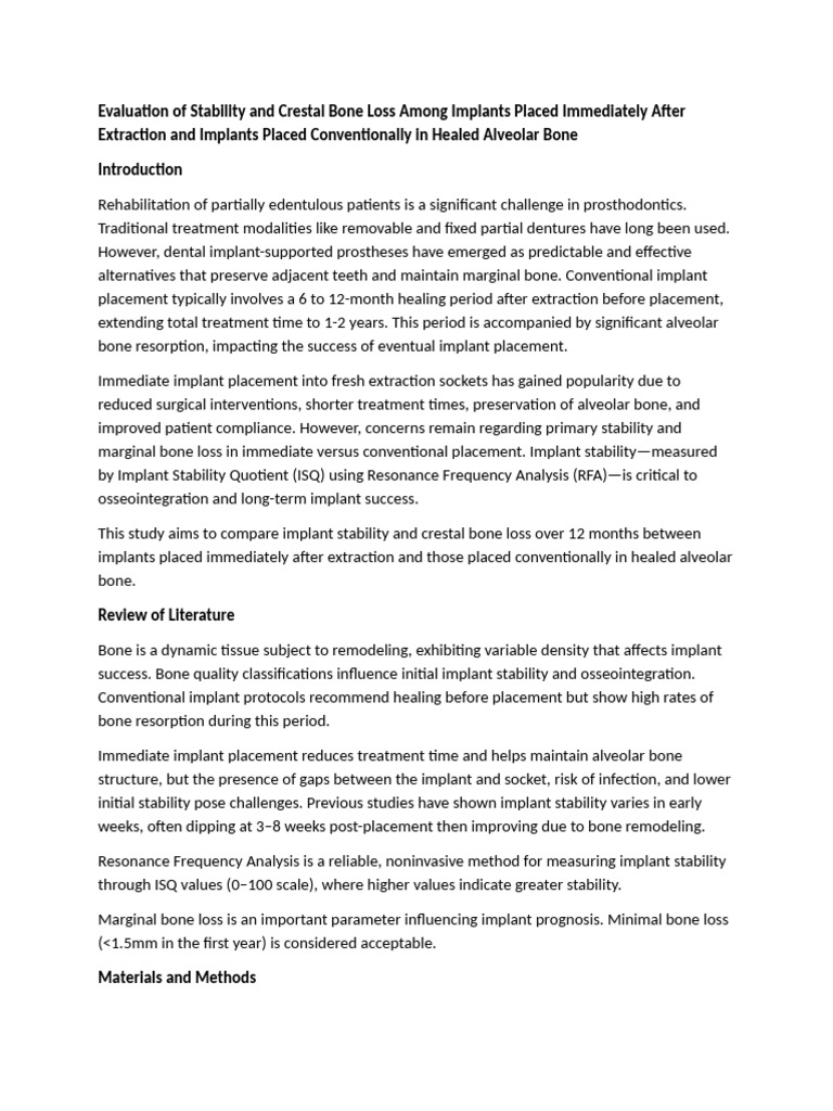Evaluation of Stability and Crestal Bone Loss Among Implants Placed ...