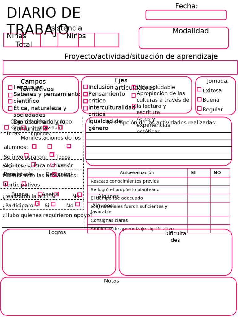Formato Diario de Trabajo | PDF | Modificación de comportamiento ...