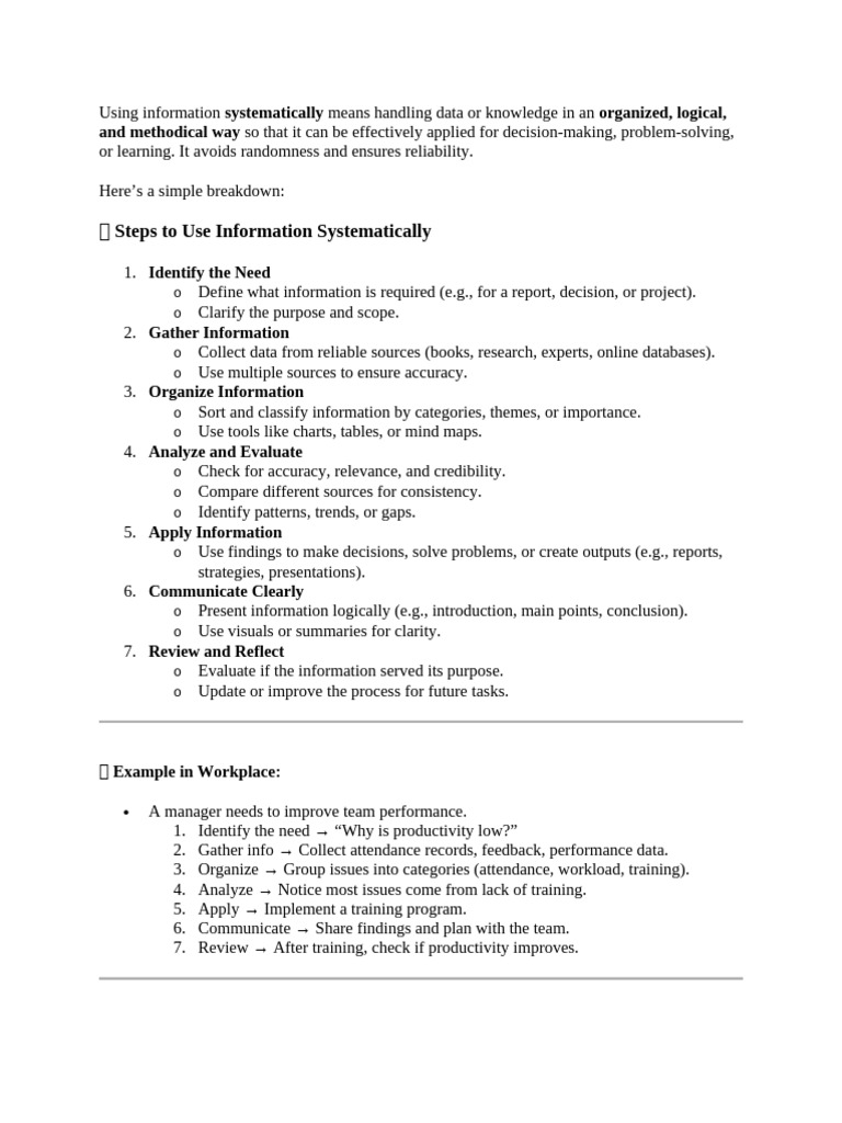 Systematic Information Use for Decision-Making | PDF