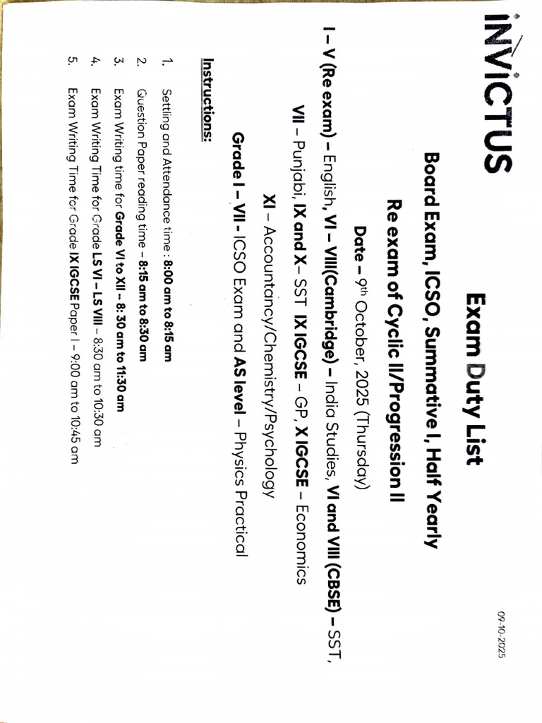 Exam Duty List 09-Oct-2025 | PDF | Schools | Vocational Education