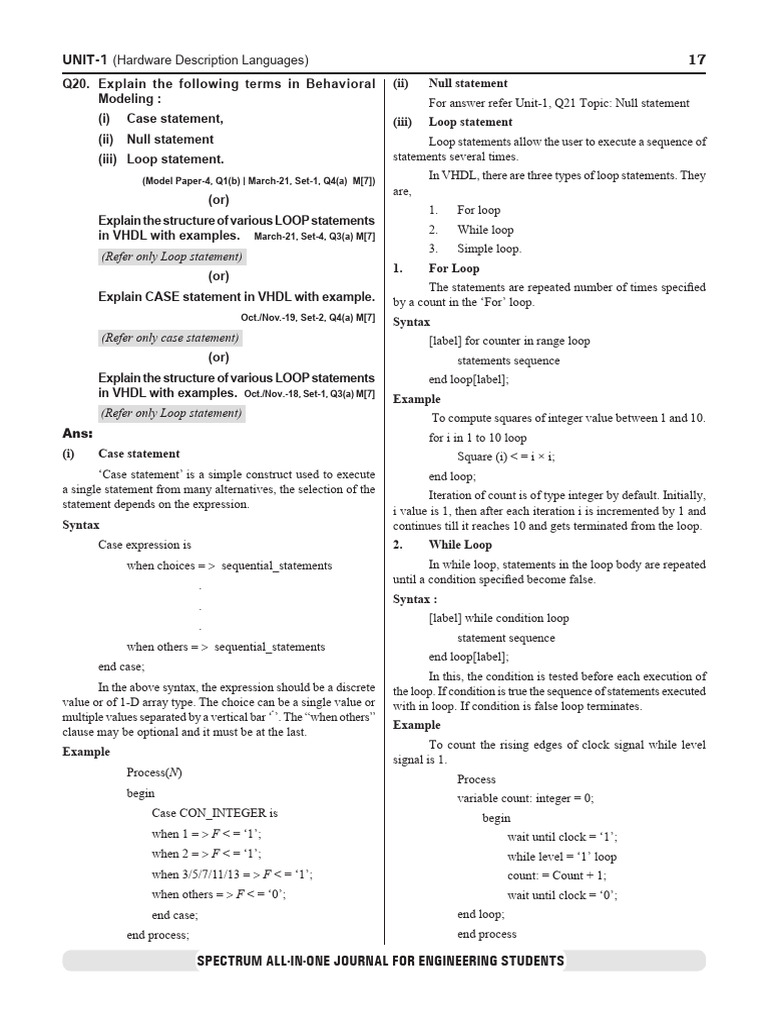 Unit 1 & 5 Ayudh2 - Dicd Spectrum | PDF | Control Flow | Vhdl