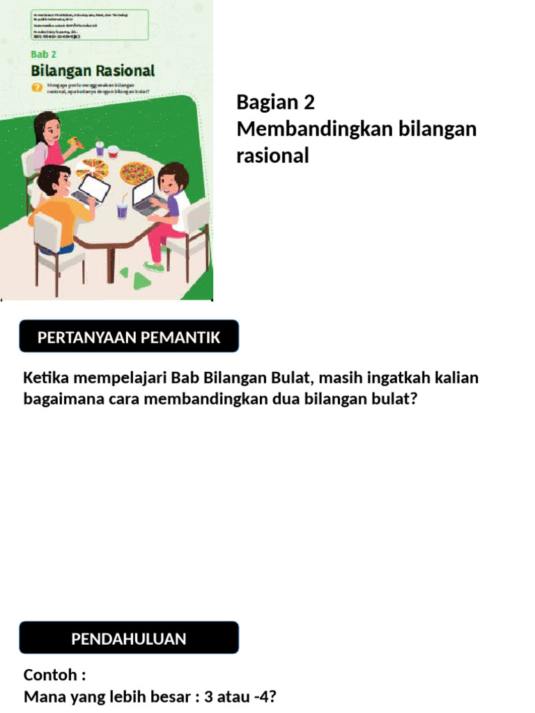 Kelas 7 Sem 1 Bab 2.2 Membadingkan Bil Rasional | PDF