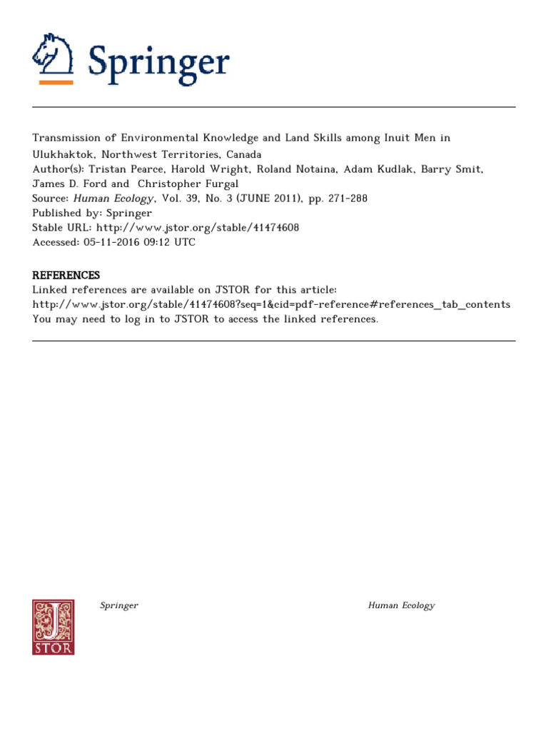 S - Transmission of Environmental Knowledge and Land Skills Among Inuit ...