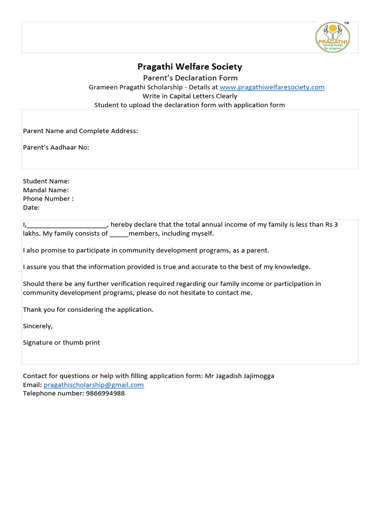 Parent Declaration Form - GPS | PDF