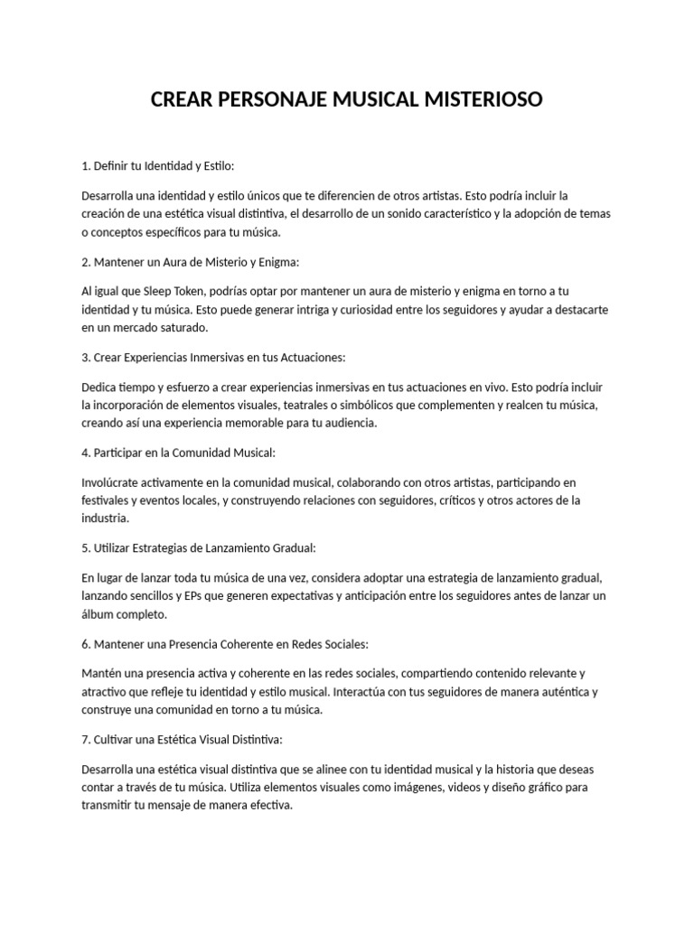 Crear Personaje Musical Misterioso | PDF