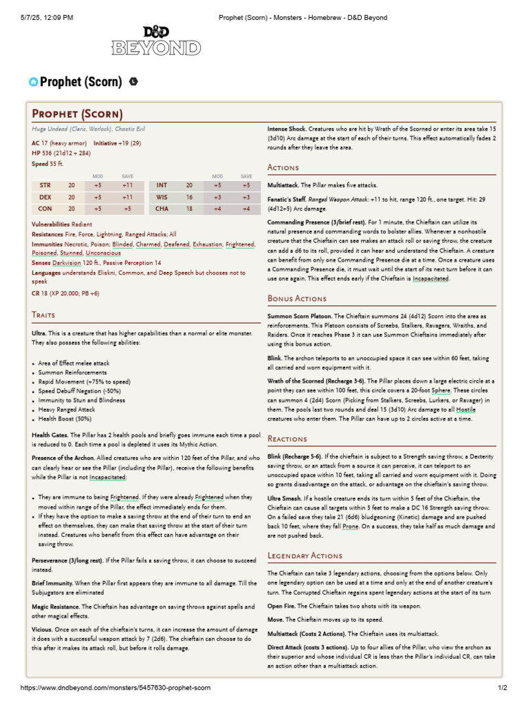 Prophet (Scorn) - Monsters - Homebrew - D&D Beyond | PDF | Dungeons ...