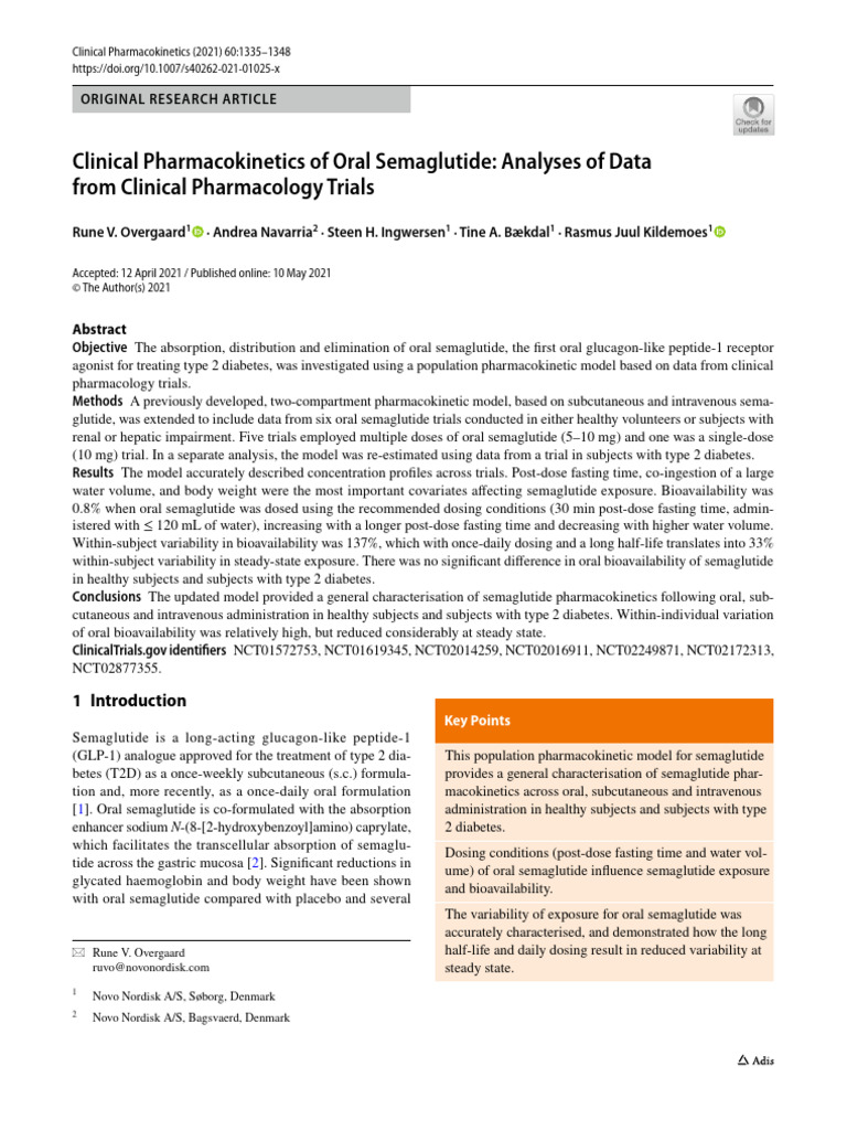 Oral Semaglutide Pharmacokinetics Study | PDF | Pharmacokinetics ...