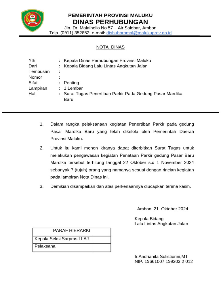 NOTA DINAS Pasar Mardika September - Copy | PDF