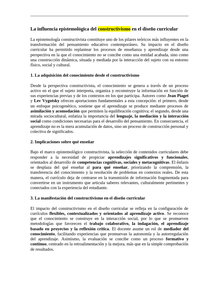 Constructivismo y diseño curricular moderno | PDF | Plan de estudios ...