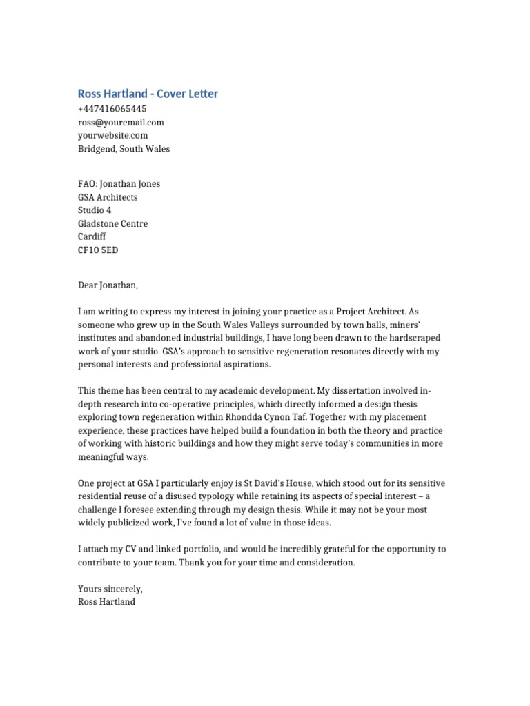 Ross Hartland CV and CoverLetter | PDF