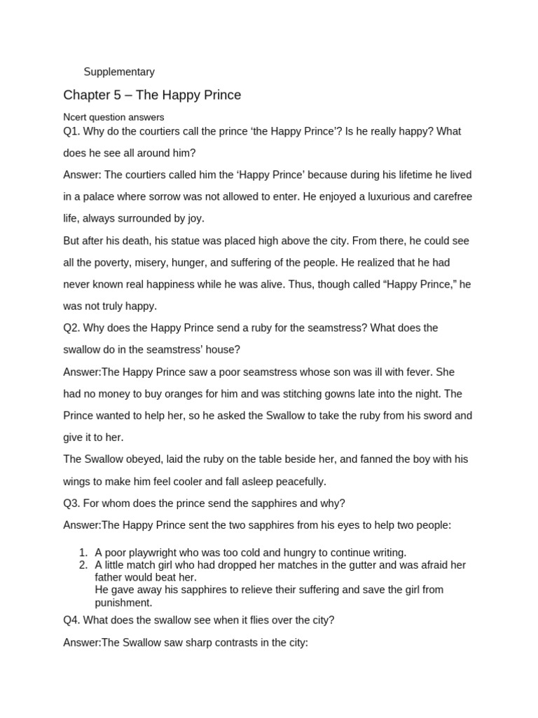 Happy Prince: Lesson 5 Q&A | PDF | The Happy Prince And Other Tales