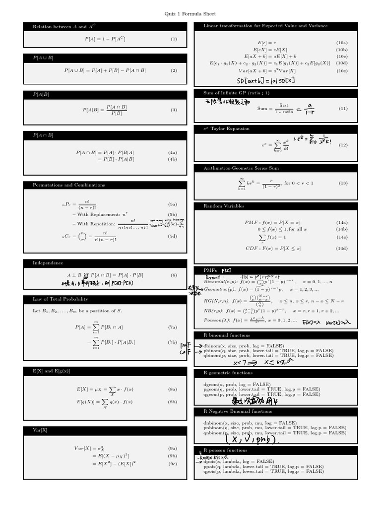 Probability and Statistics Formula Sheet | PDF | Mathematical Analysis ...