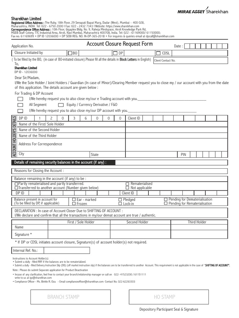 Closing Your Sharekhan Account Guide | PDF