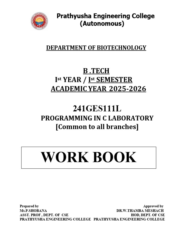 C Programming Laboratory Workbook | PDF | Programming | Computer Program