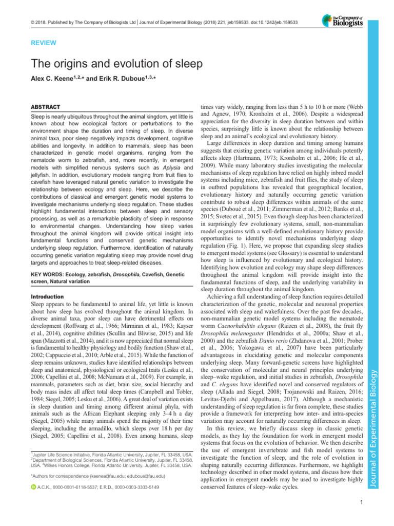 The Origins and Evolution of Sleep SB | PDF | Sleep | Model Organism