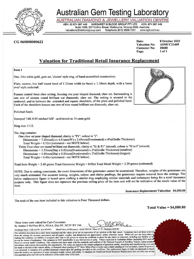 Clean 4000 Valuation Certificate 060000000622 | PDF