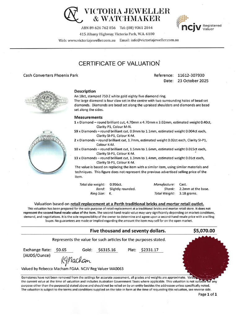Clean 5070 Valuation Certificate 000500307930 | PDF