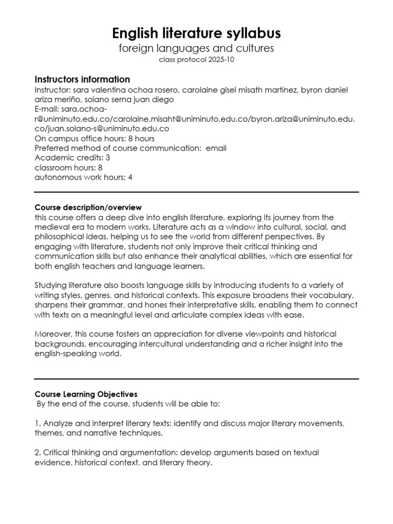 English Literature Course Syllabus | PDF | Literary Criticism | Romanticism