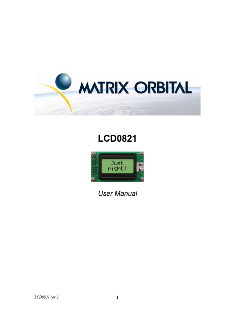 LCD0821-Matrix-Orbital Display Unit For An Associated Controller. | PDF ...