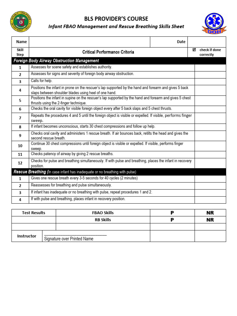 Infant FBAO - RB Skills Sheet 032618 v2 | PDF | Survival Skills ...