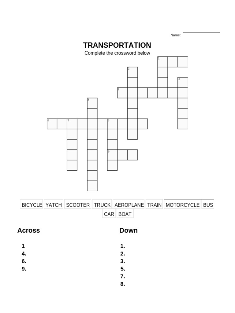 Transportation Crosswords Games Oneonone Activities Warmers Coole ...
