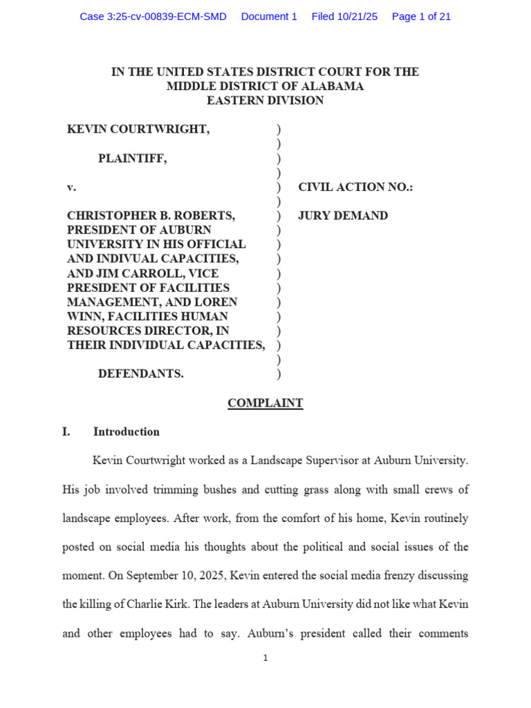 Courtwright v. Auburn University Lawsuit | PDF | Legal Remedy