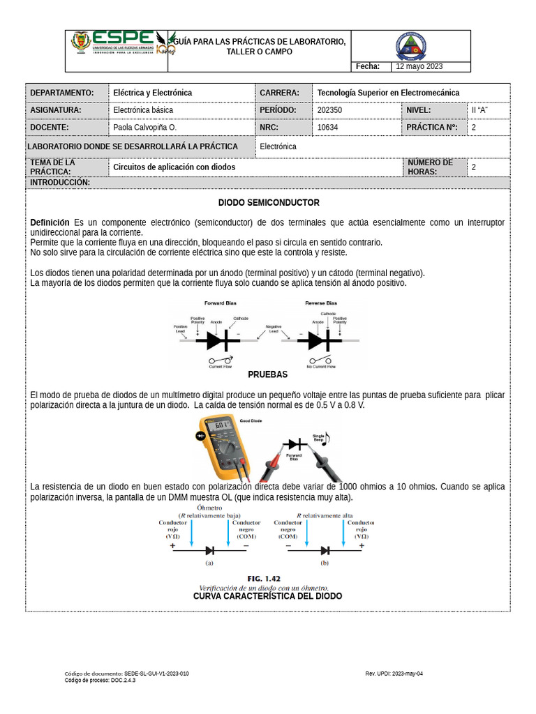 Práctica de Laboratorio: Diodos y LEDs | PDF | Diodo | Diodo emisor de luz