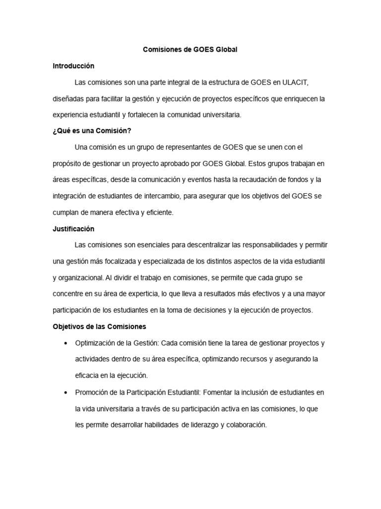 Comisiones de GOES Global | PDF