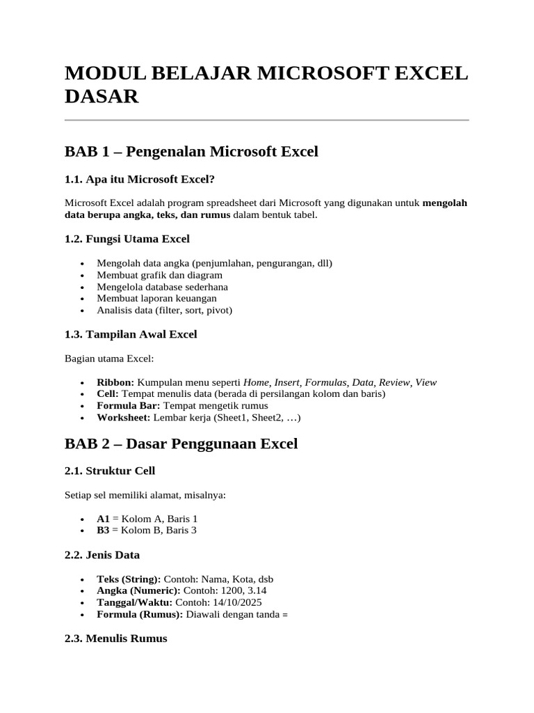 Modul Belajar Microsoft Excel Dasar | PDF