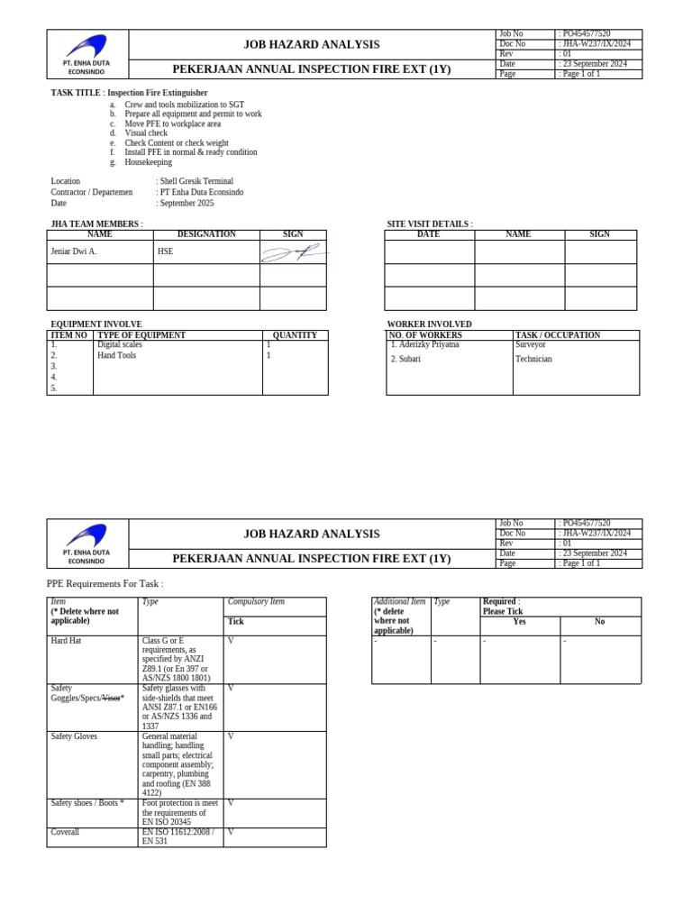 L2-JHA Annual Inspection Fire Extinguisher (1Y) | PDF