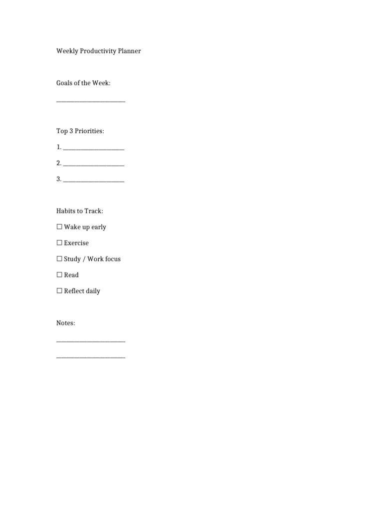 Weekly Productivity Planner | PDF