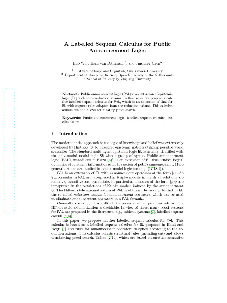 A Labelled Sequent Calculus For Public Announcemen | PDF | Logic ...