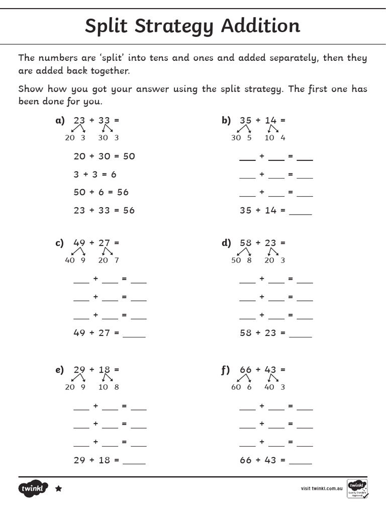 Au N 2549583 Differentiated Split Strategy Addition Worksheets Ver 1 | PDF