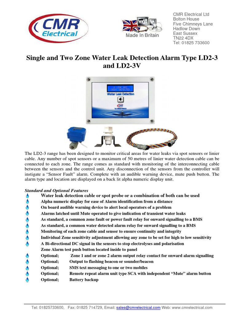 CMR Electrical LD2 3 Single and 2 Zone Water Leak Alarm | PDF | Relay ...