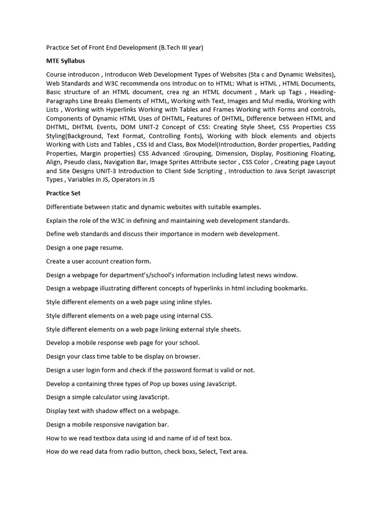 Practice Set of Front End Development | PDF | Html Element | Html