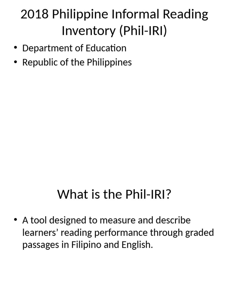 Phil-IRI Shortened Workshop Presentation | PDF | Reading Comprehension ...