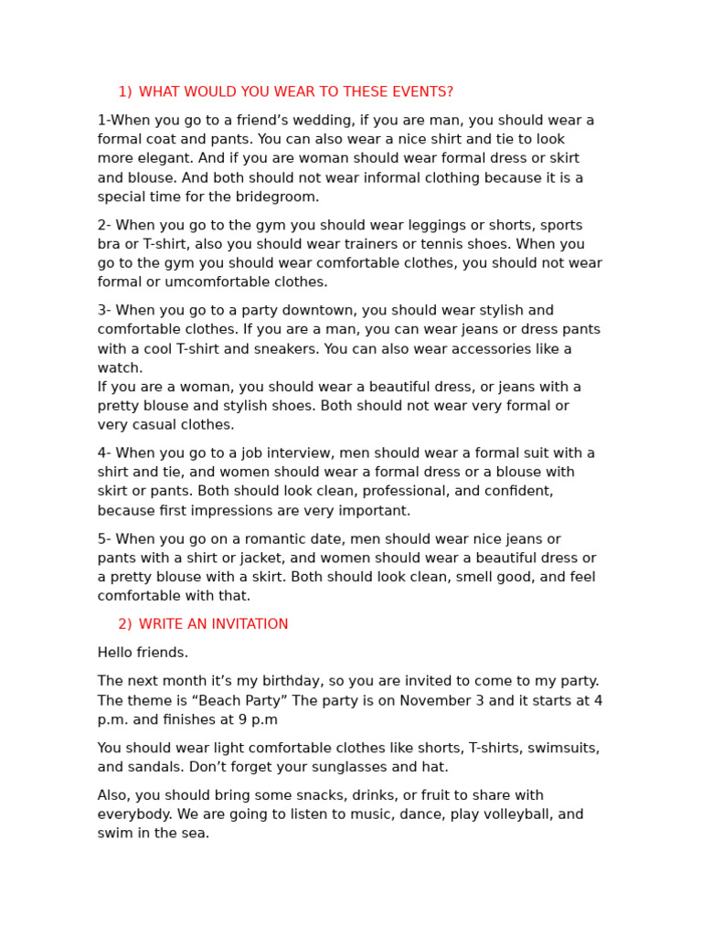 Dress Codes for Various Events | PDF