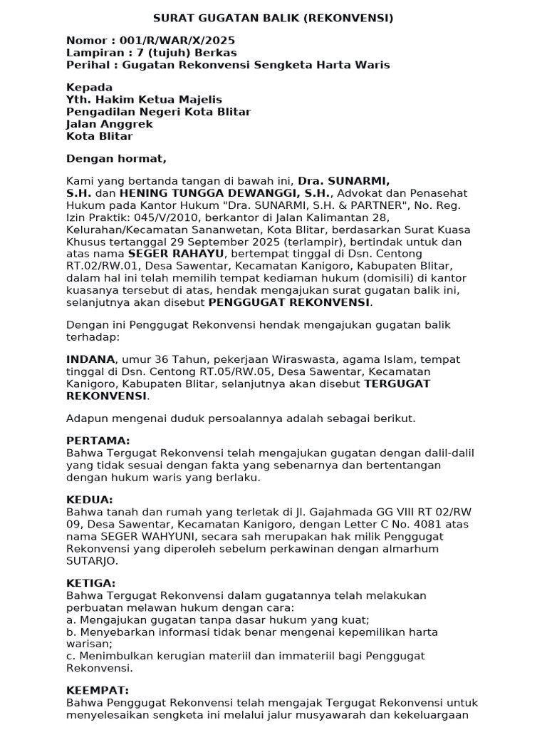 Surat Gugatan Balik | PDF