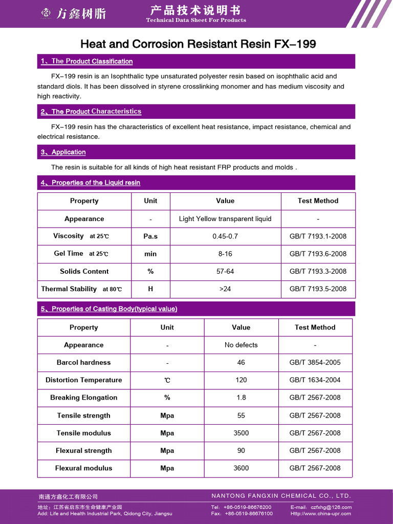 FX-199 Heat and Corrosion Resistant Resin | PDF | Fibre Reinforced ...