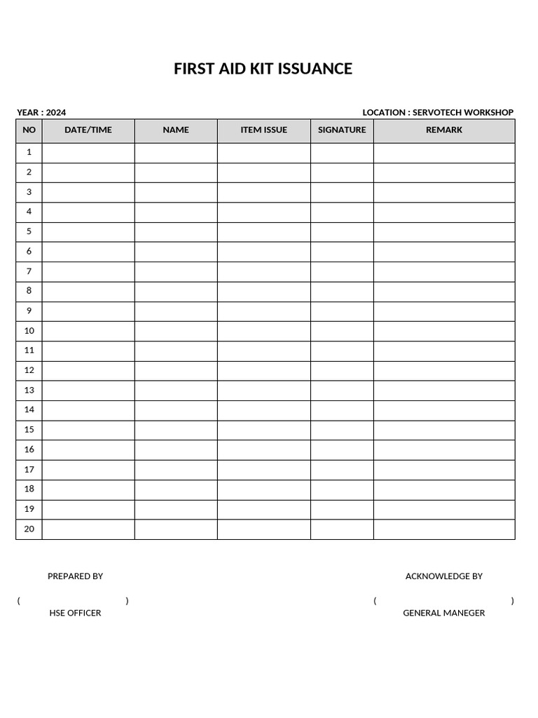 First Aid Kit Issuance Log 2024 | PDF