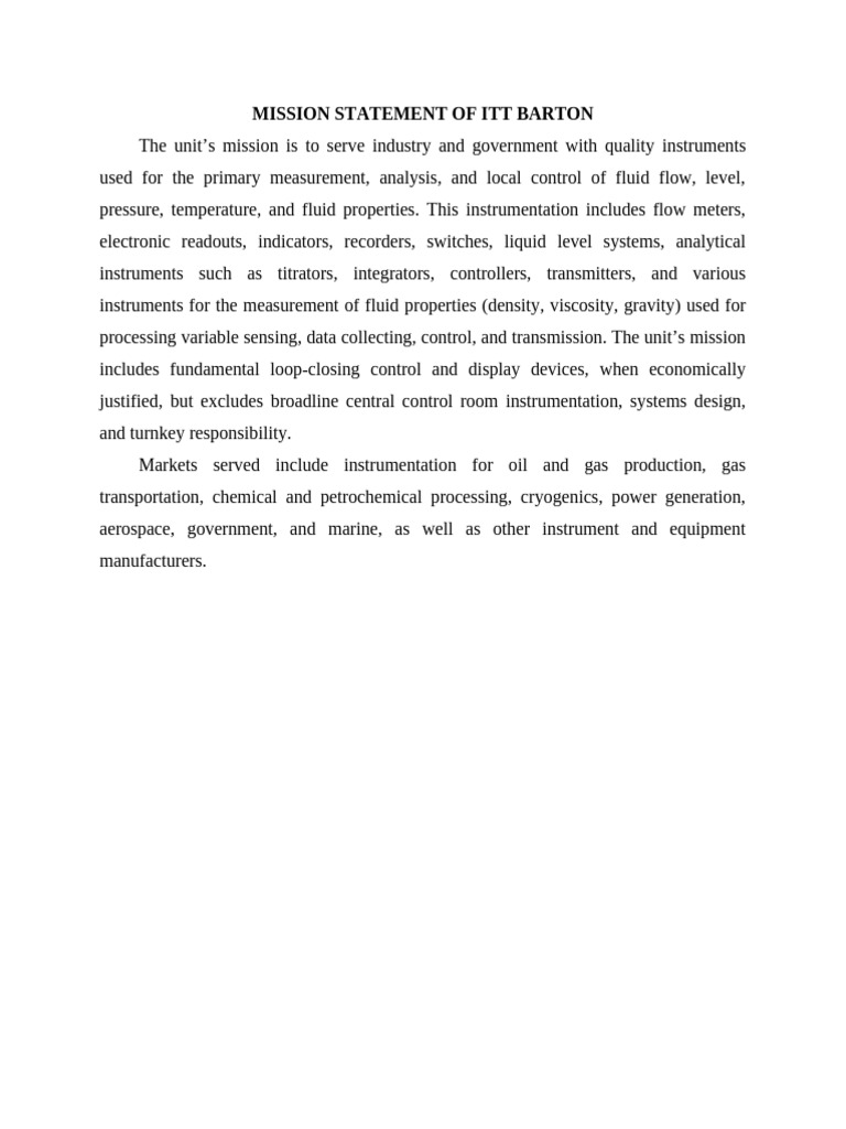 ITT BARTON Mission Statement | PDF